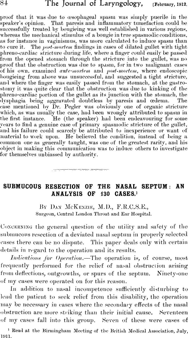 Submucous Resection of the Nasal Septum: an Analysis of 130 Cases1 ...