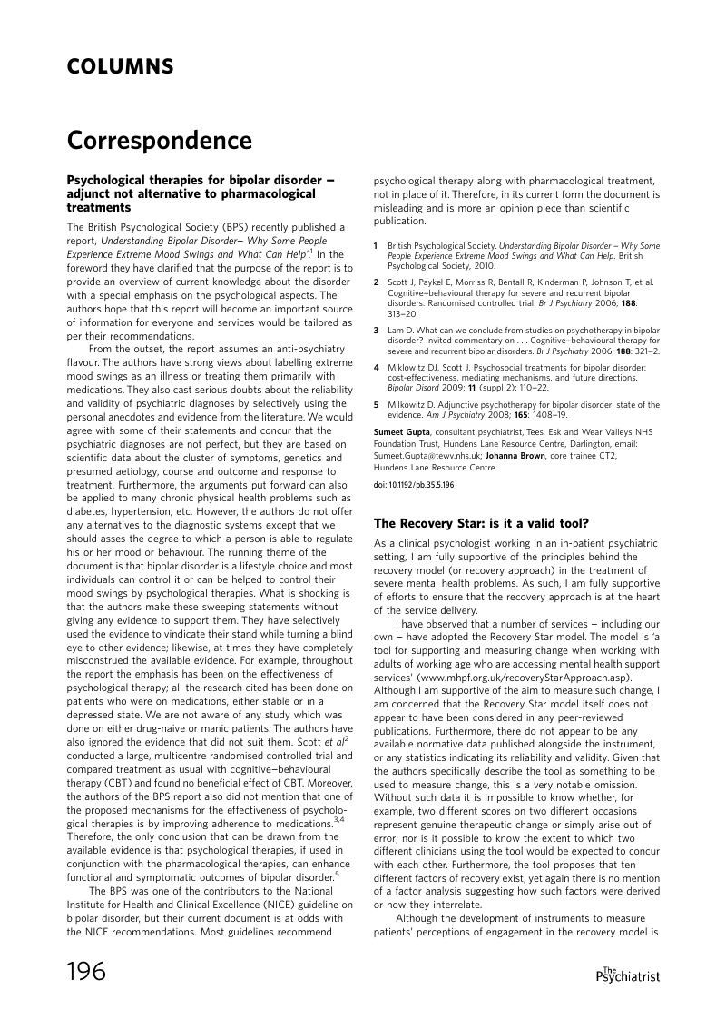 The Recovery Star: is it a valid tool? | The Psychiatrist | Cambridge Core