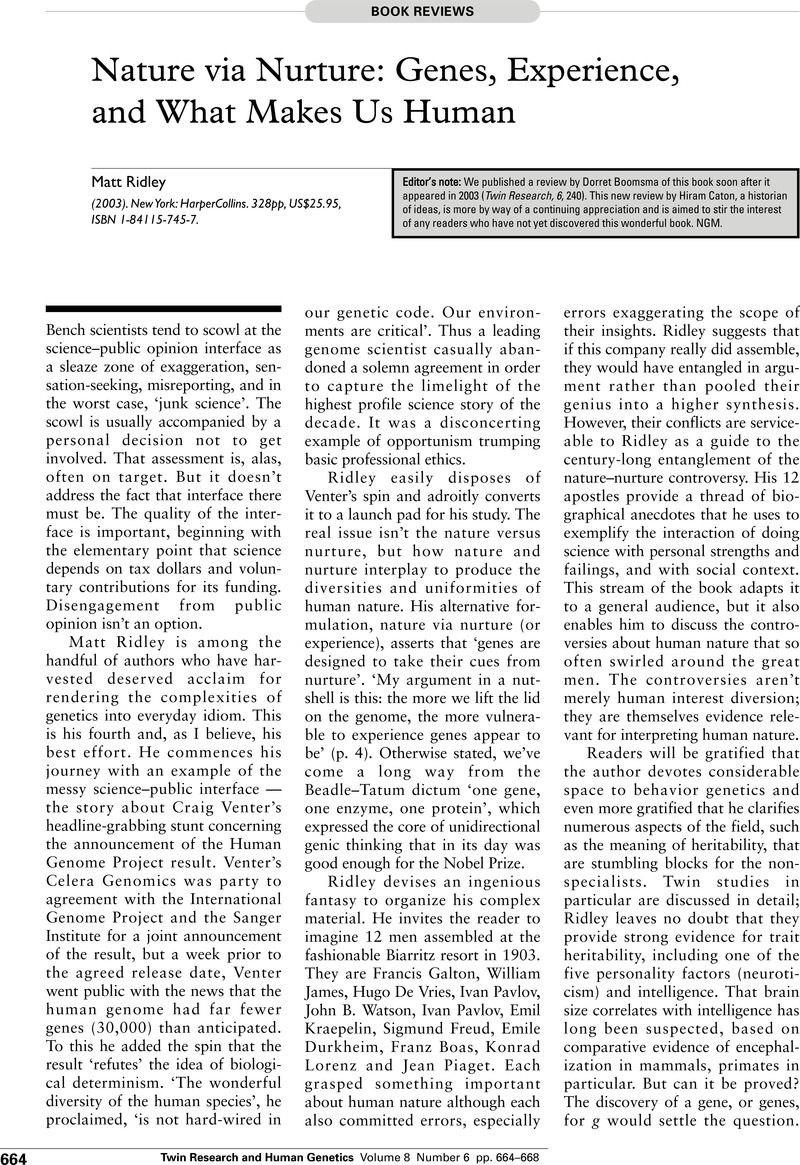 Nature via Nurture: Genes, Experience, and What Makes Us HumanMatt ...