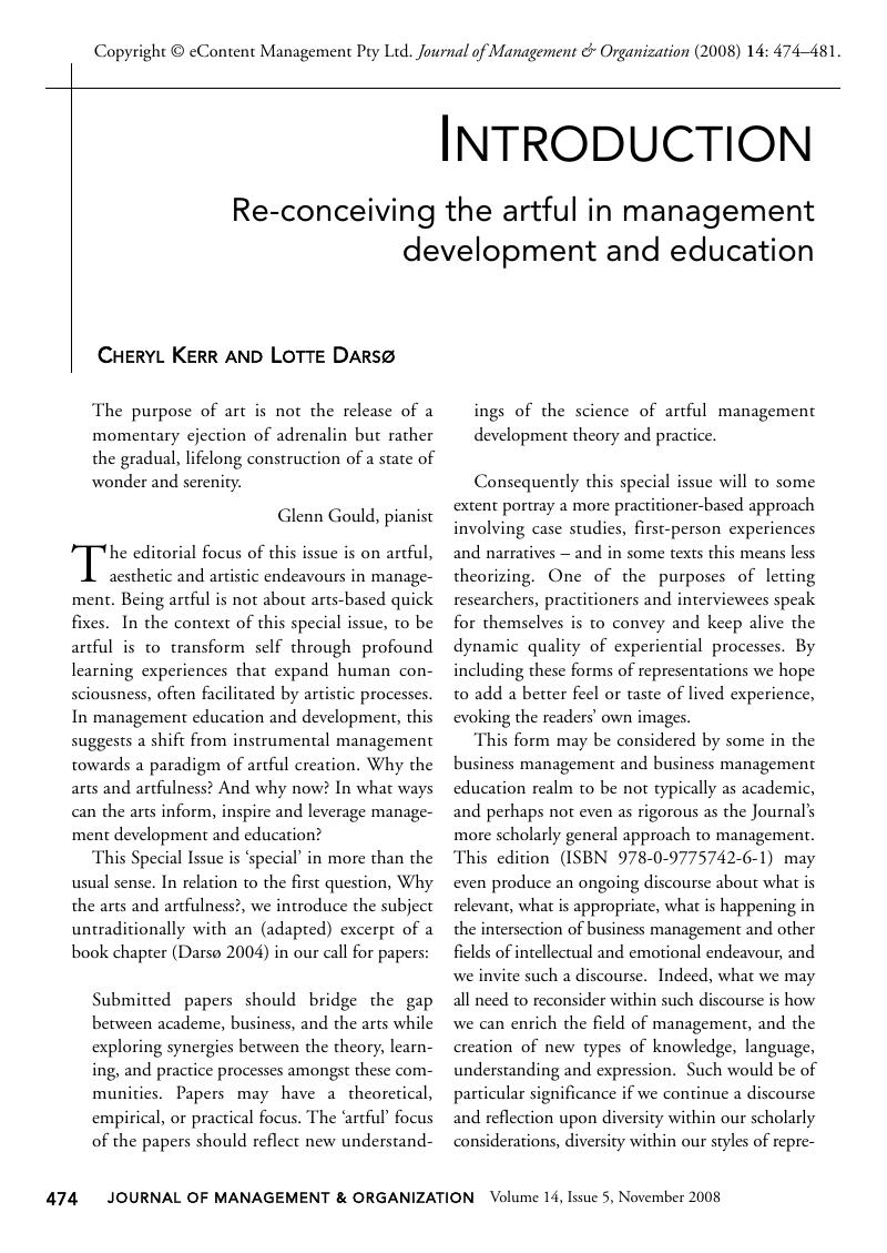 Re-conceiving the artful in management development and education ...