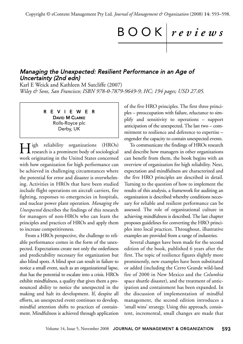 Managing the Unexpected: Resilient Performance in an Age of Uncertainty ...