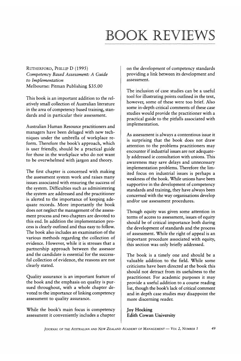 Phillip D Rutherford (1995) Competency Based Assessment: A Guide to ...