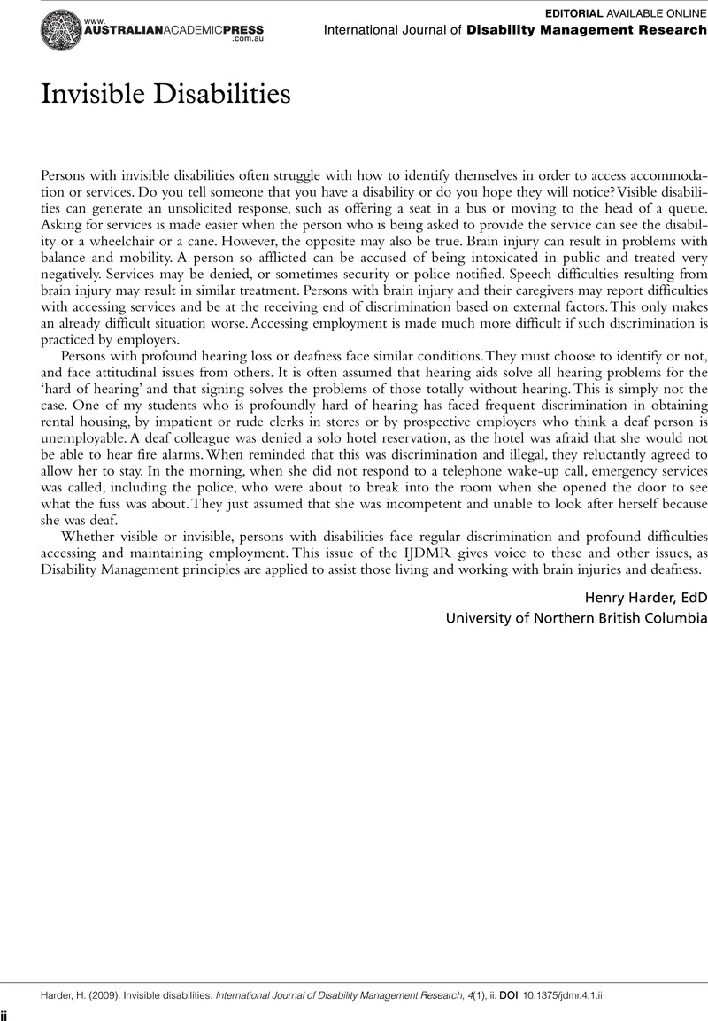 Invisible Disabilities | International Journal of Disability Management ...