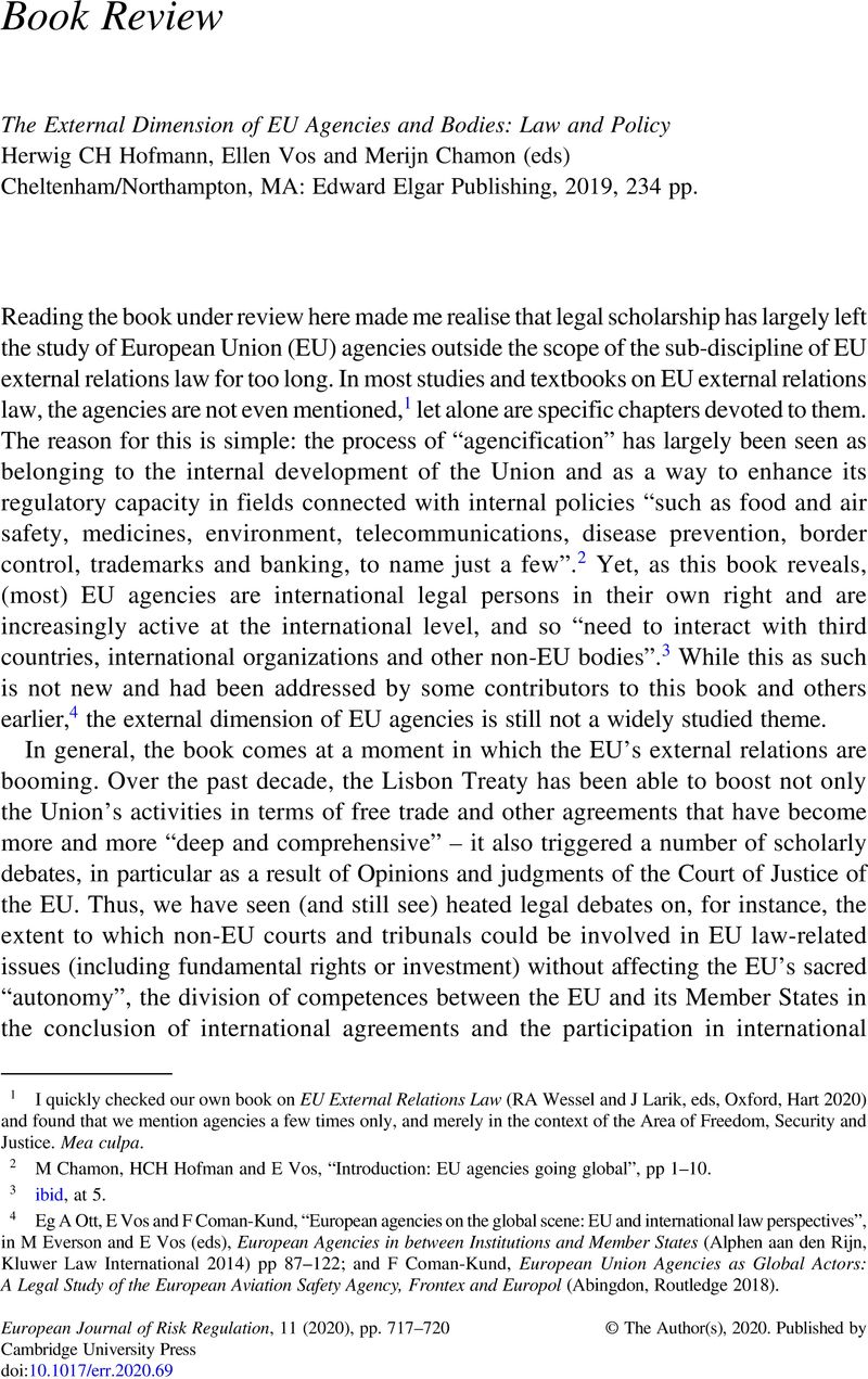 The External Dimension of EU Agencies and Bodies: Law and Policy Herwig ...