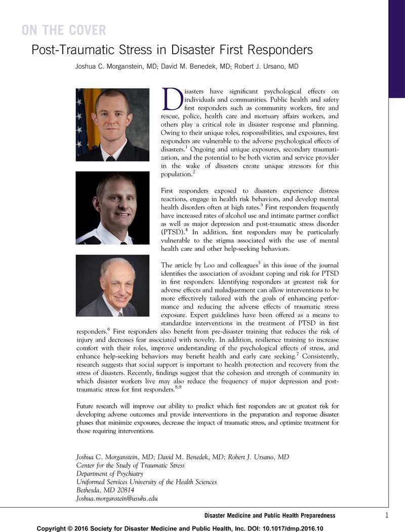 Post-Traumatic Stress in Disaster First Responders | Disaster Medicine ...