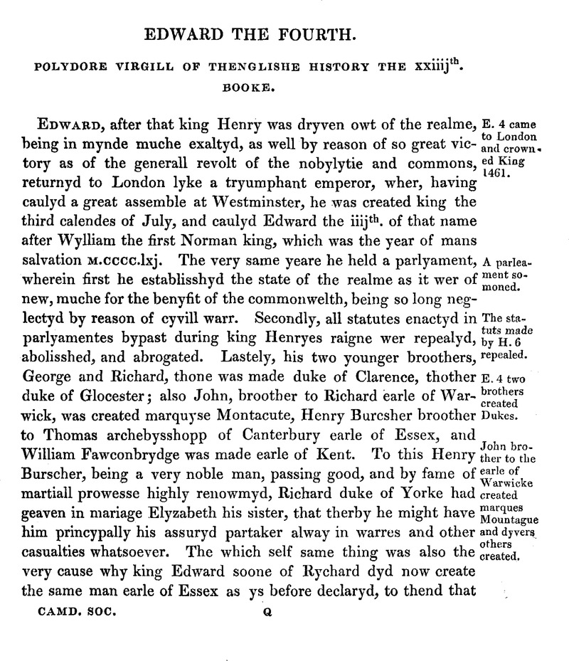 Edward the Fourth. Polydore Virgill of Thenglishe History the XXIIIJth ...