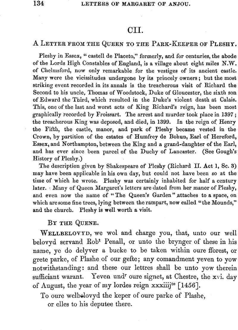 CII. A Letter from the Queen to the Park-Keeper of Pleshy | Camden Old ...