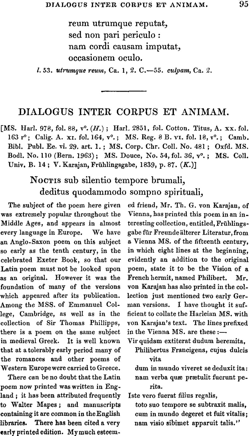 Dialogus Inter Corpus et Animam | Camden Old Series | Cambridge Core