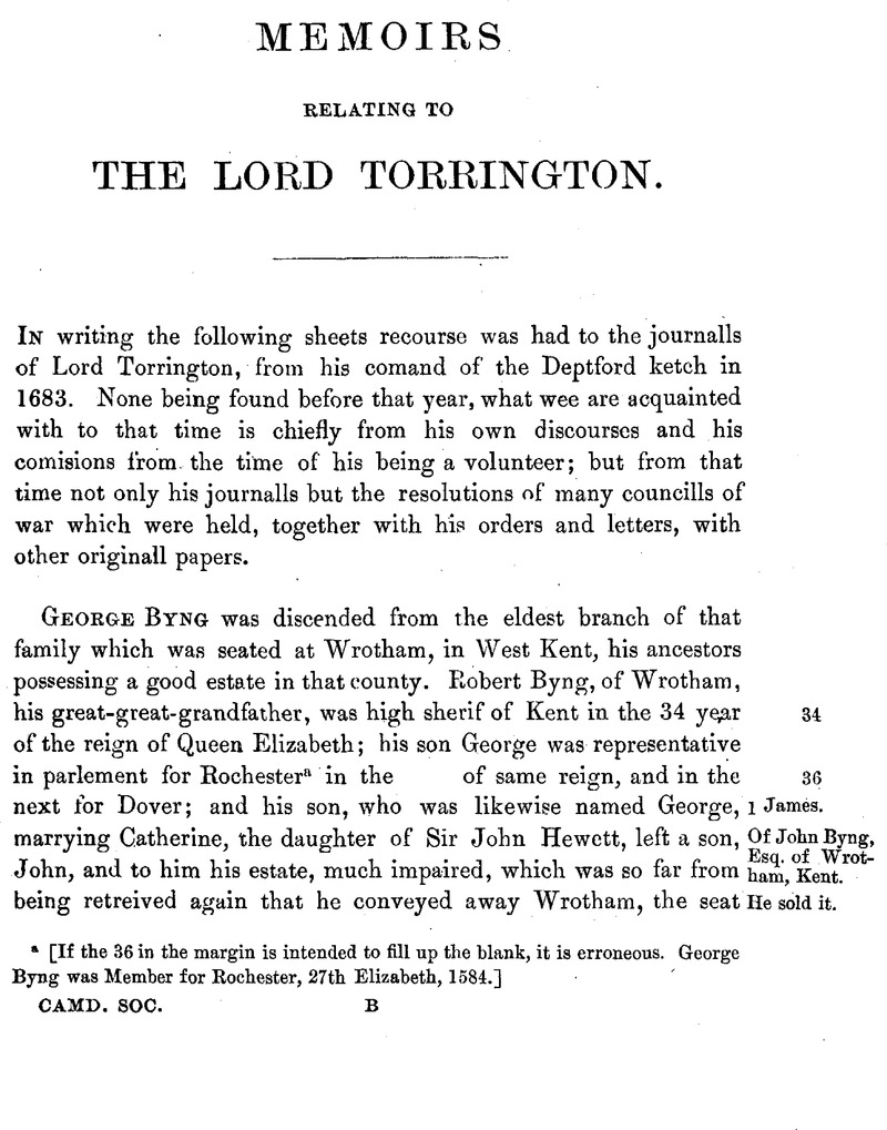 Memoirs Relating to the Lord Torrington | Camden New Series | Cambridge ...