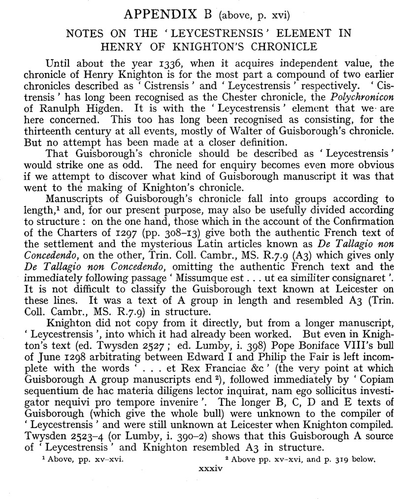 Appendix B: Notes on the ‘ Leycestrensis’ Element in Henry of Knighton ...