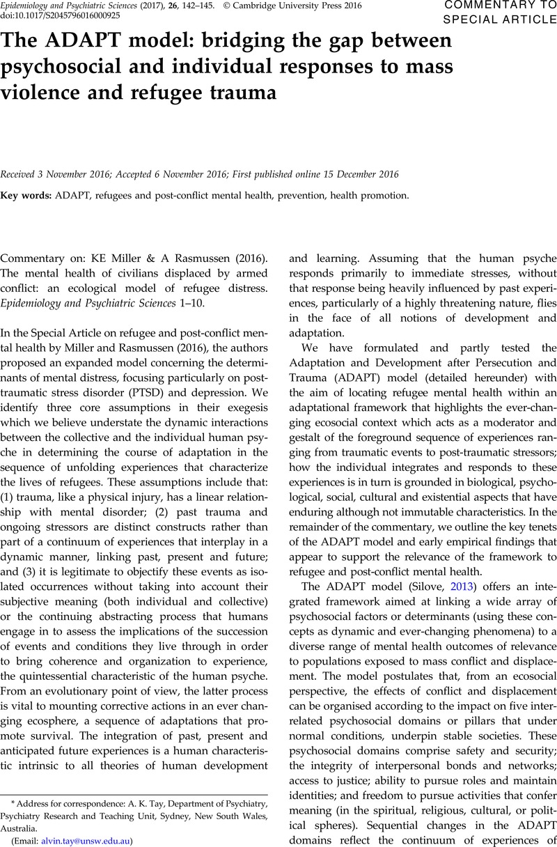 The ADAPT model: bridging the gap between psychosocial and individual ...