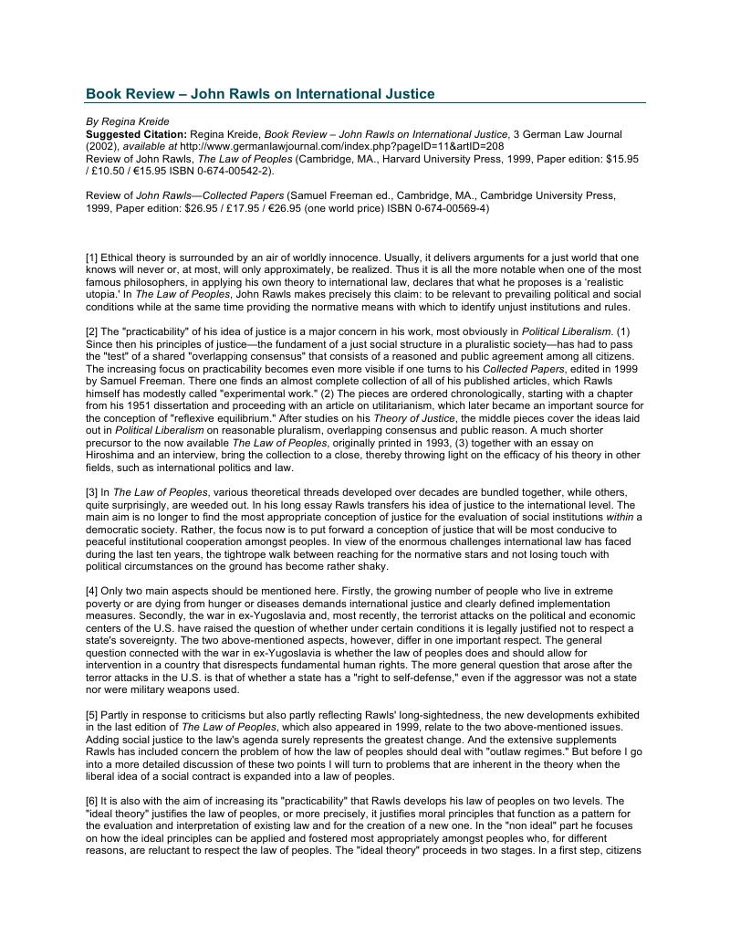 Book Review – John Rawls on International Justice - Review of John ...