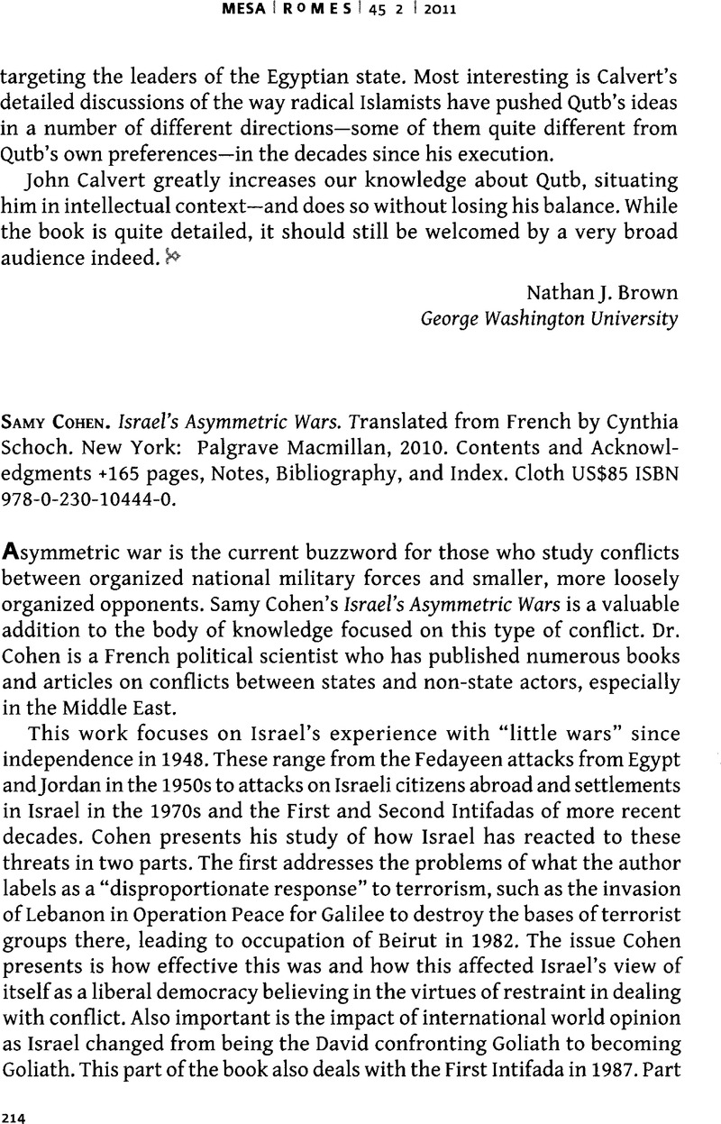 Samy Cohen. Israel’s Asymmetric Wars. Translated from French by Cynthia ...