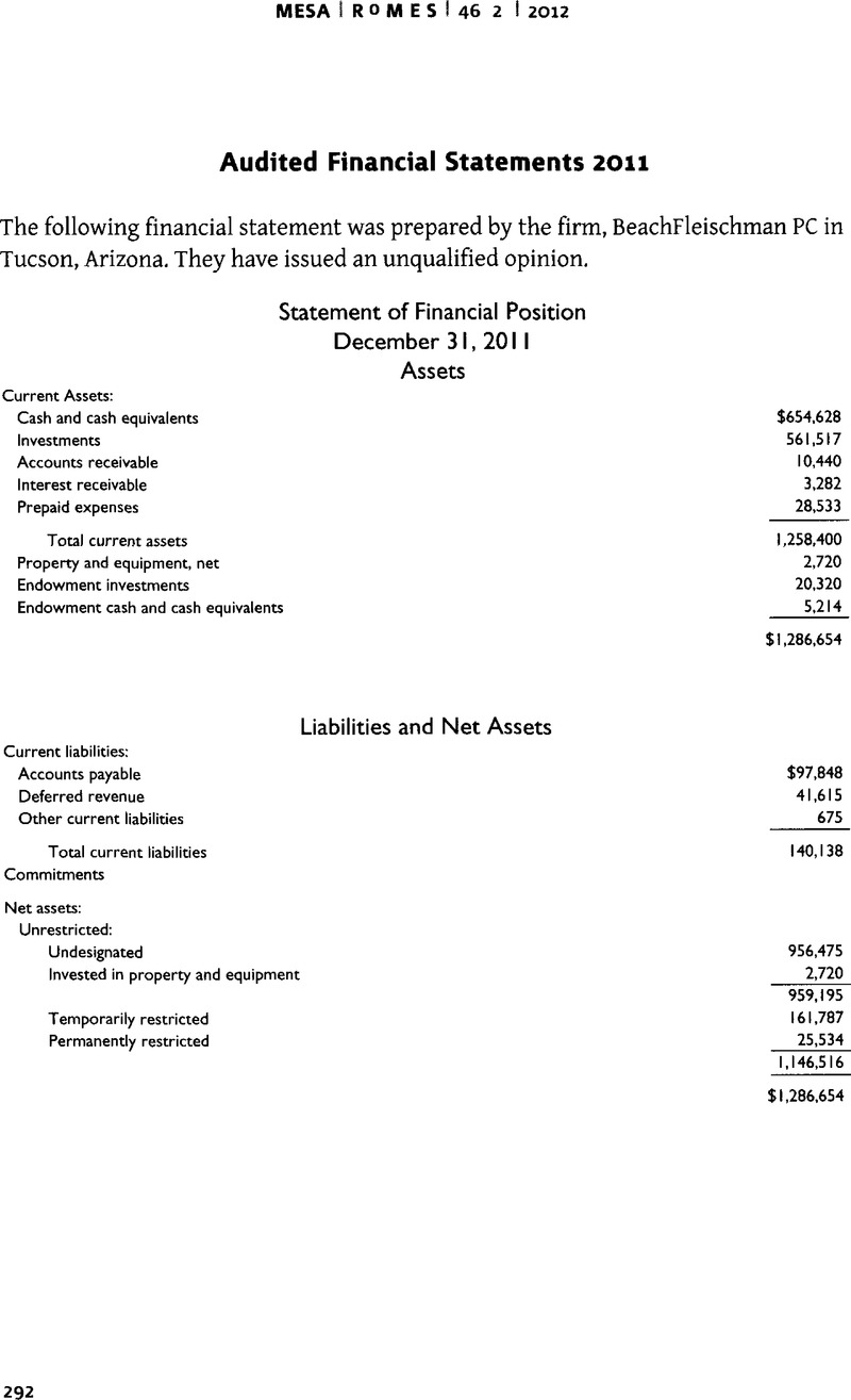 Audited Financial Statements 2011 | Review of Middle East Studies ...