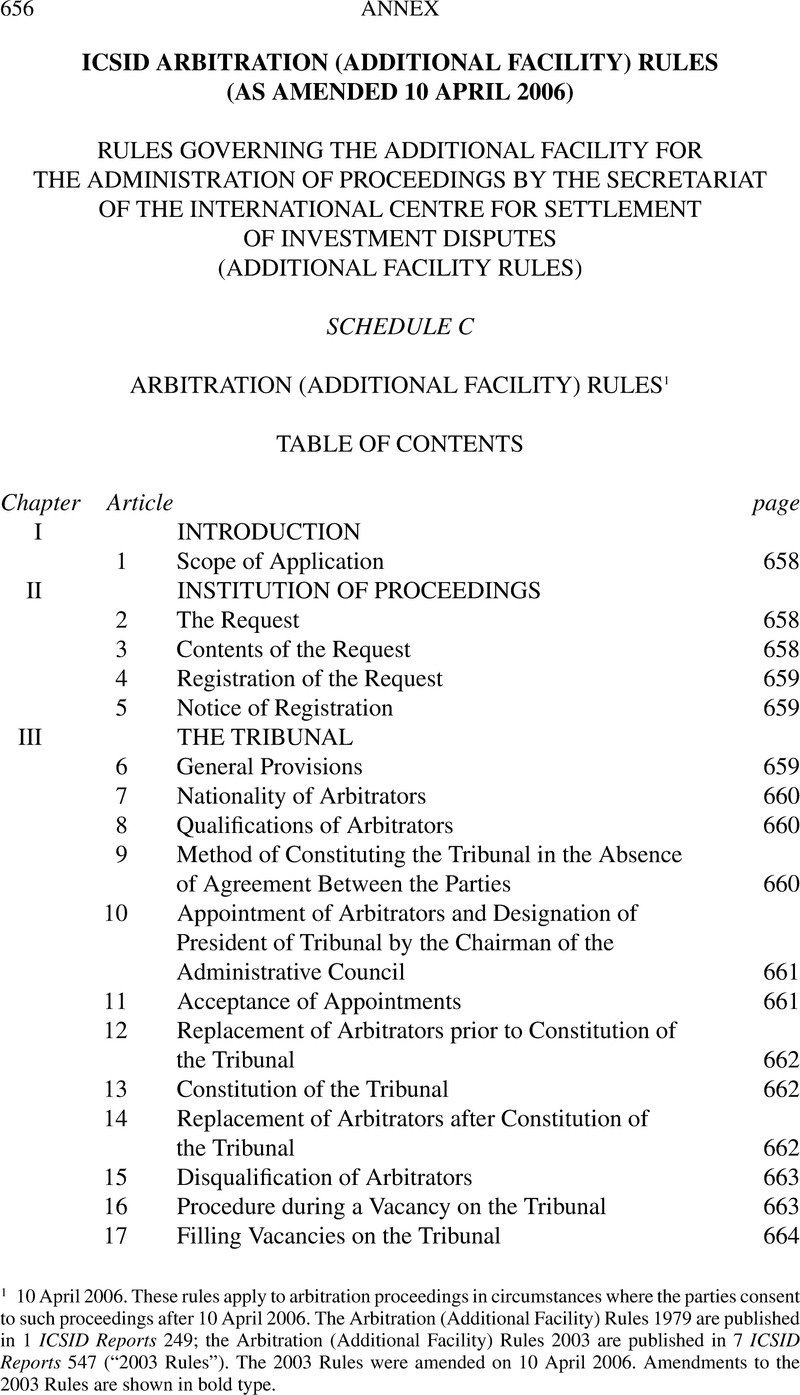 ICSID ARbitration (Additional Facility) Rules (As Amended 10 April 2006 ...