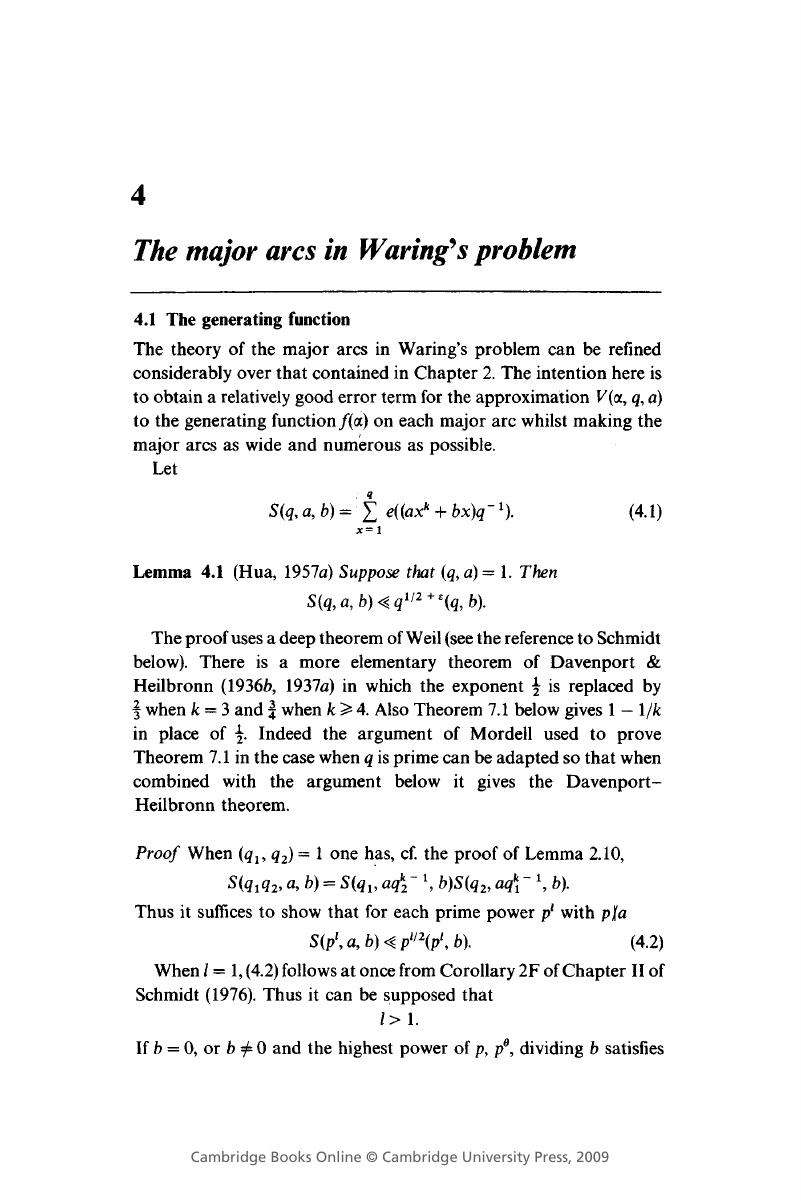 The major arcs in Waring's problem (Chapter 4) - The Hardy-Littlewood ...