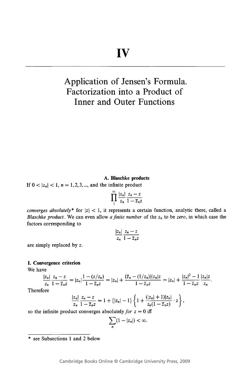 Application Of Jensen S Formula Factorization Into A Product Of Inner And Outer Functions Iv