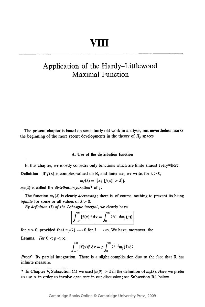 Application Of The Hardy Littlewood Maximal Function Viii Introduction To Hp Spaces