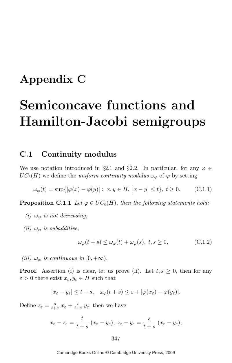 Semiconcave Functions And Hamilton Jacobi Semigroups C Second Order Partial Differential
