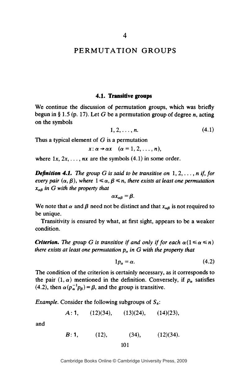 Permutation Groups Chapter 4 Introduction To Group Characters