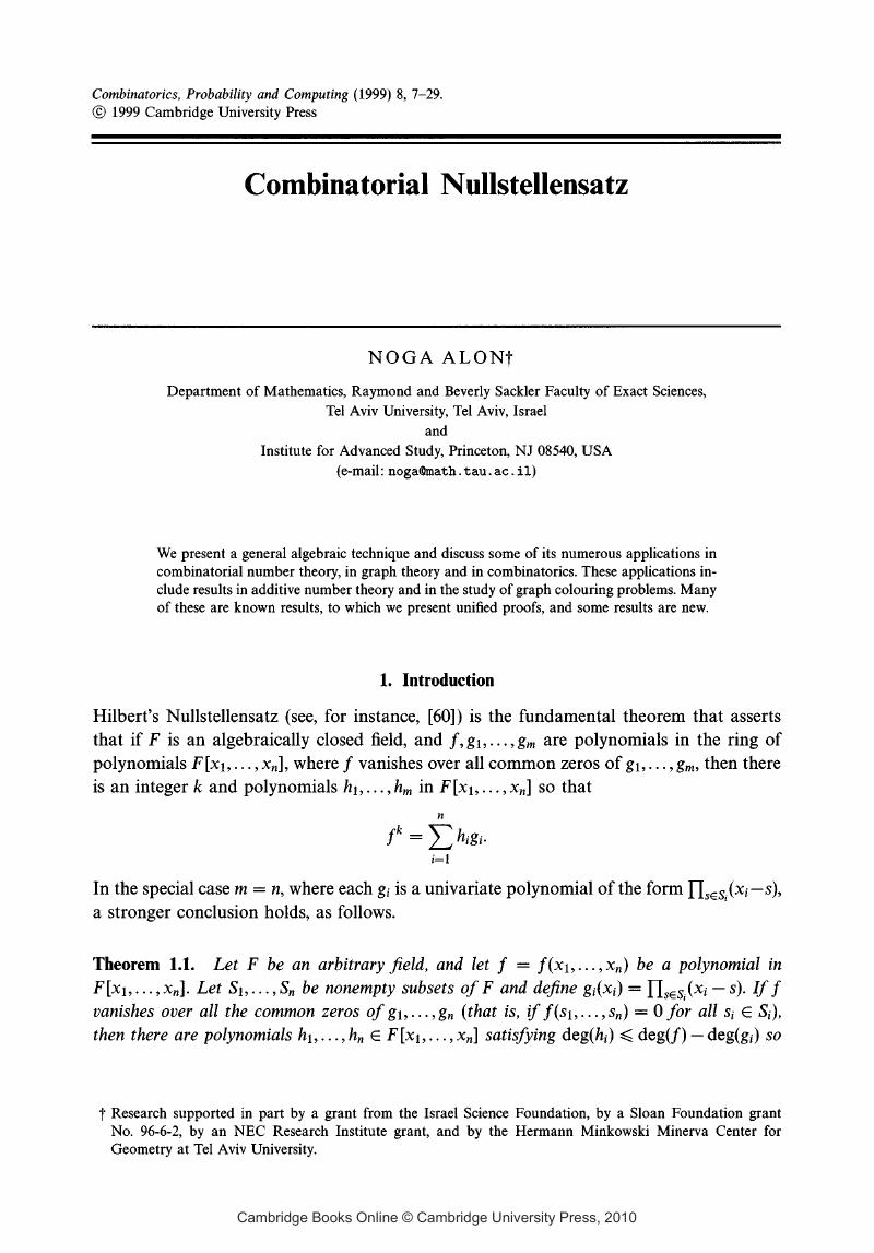 Combinatorial Nullstellensatz Chapter 2 Recent Trends In Combinatorics