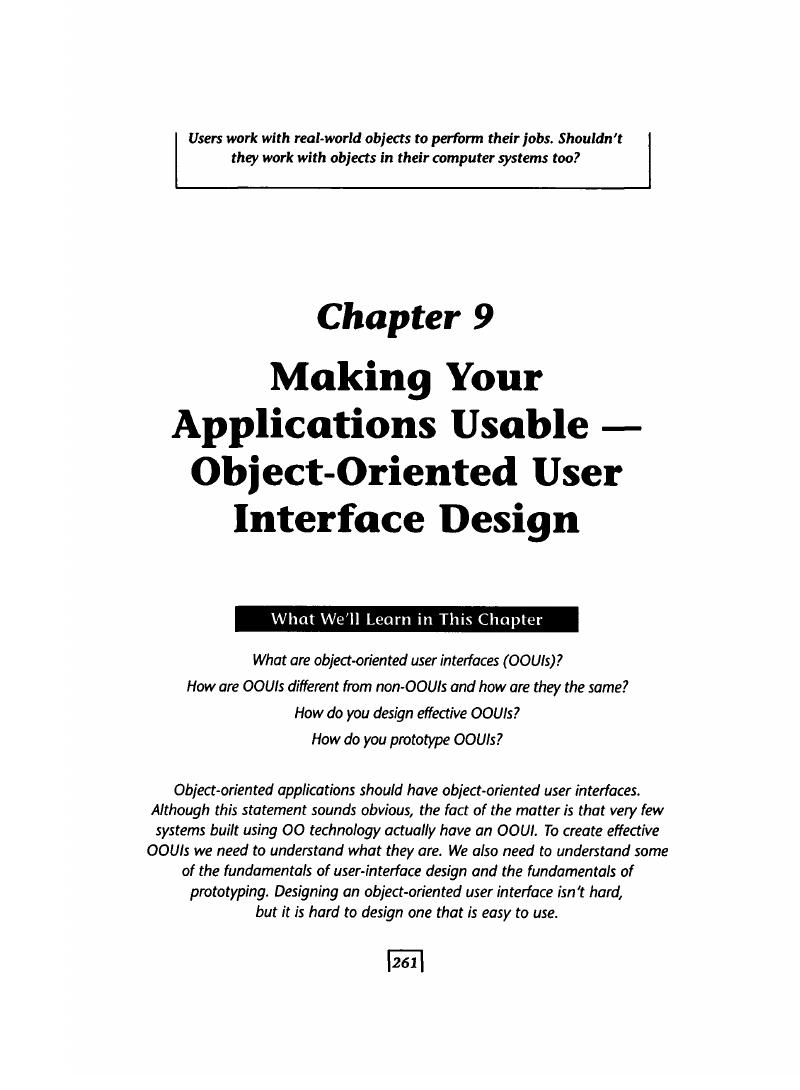 Making Your Applications Usable—object Oriented User Interface Design Chapter 9 Building