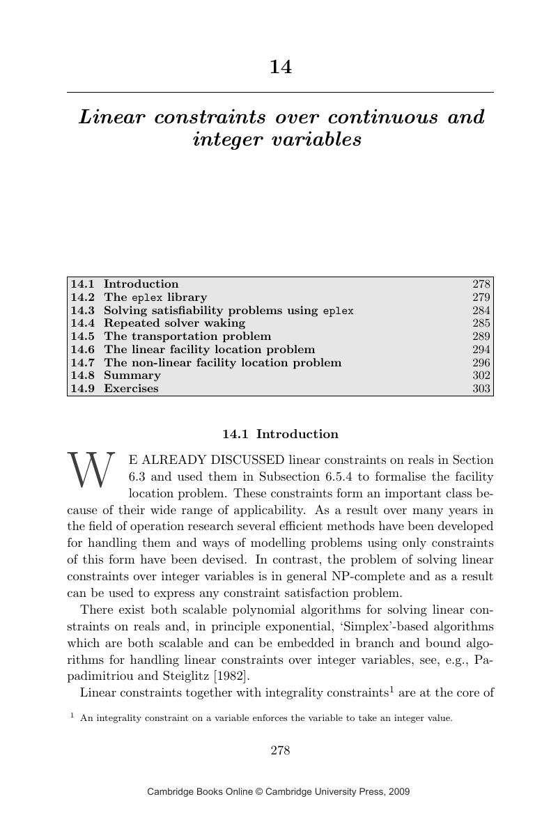 Linear Constraints Over Continuous And Integer Variables Chapter 14 Constraint Logic