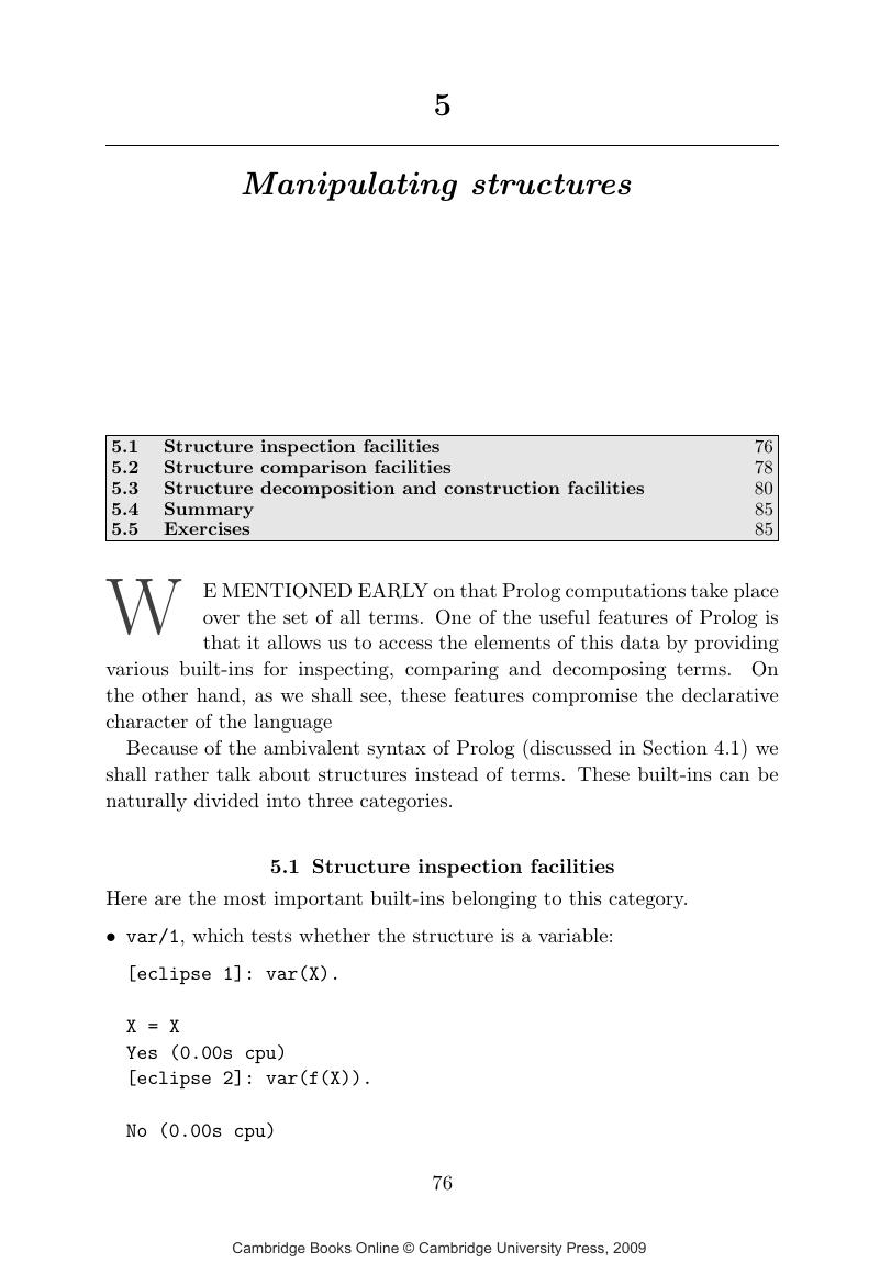 Manipulating Structures Chapter 5 Constraint Logic Programming Using Eclipse
