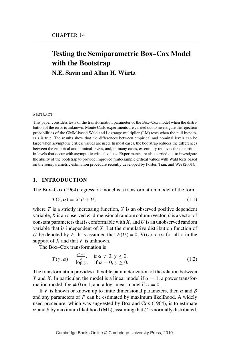 Testing The Semiparametric Box Cox Model With The Bootstrap Chapter 14 Identification And