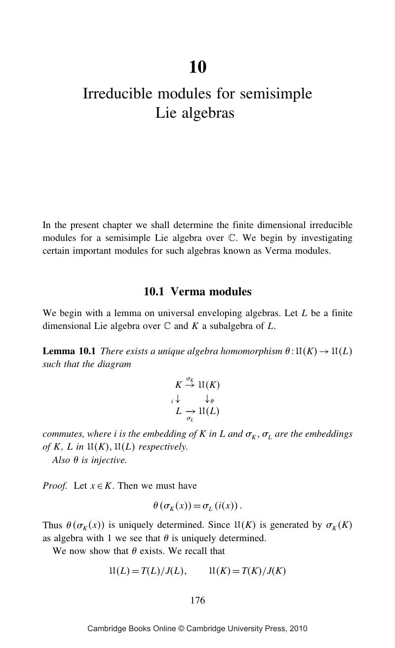 Irreducible Modules For Semisimple Lie Algebras Chapter 10 Lie Algebras Of Finite And Affine