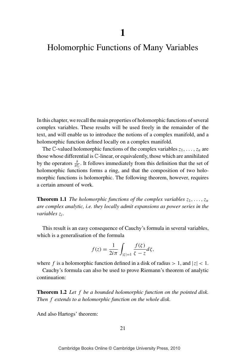 Holomorphic Functions Of Many Variables Chapter 1 Hodge Theory And Complex Algebraic Geometry I