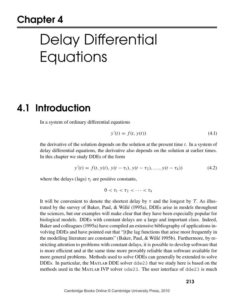 Delay Differential Equations Chapter 4 Solving Odes With Matlab
