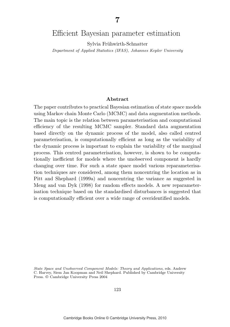 Efficient Bayesian Parameter Estimation Chapter 7 State Space And Unobserved Component Models