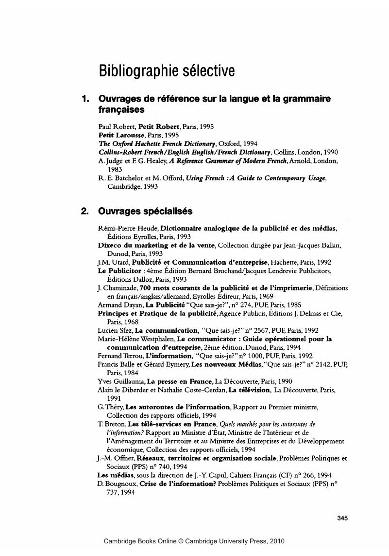 Bibliographie Sélective French For Marketing