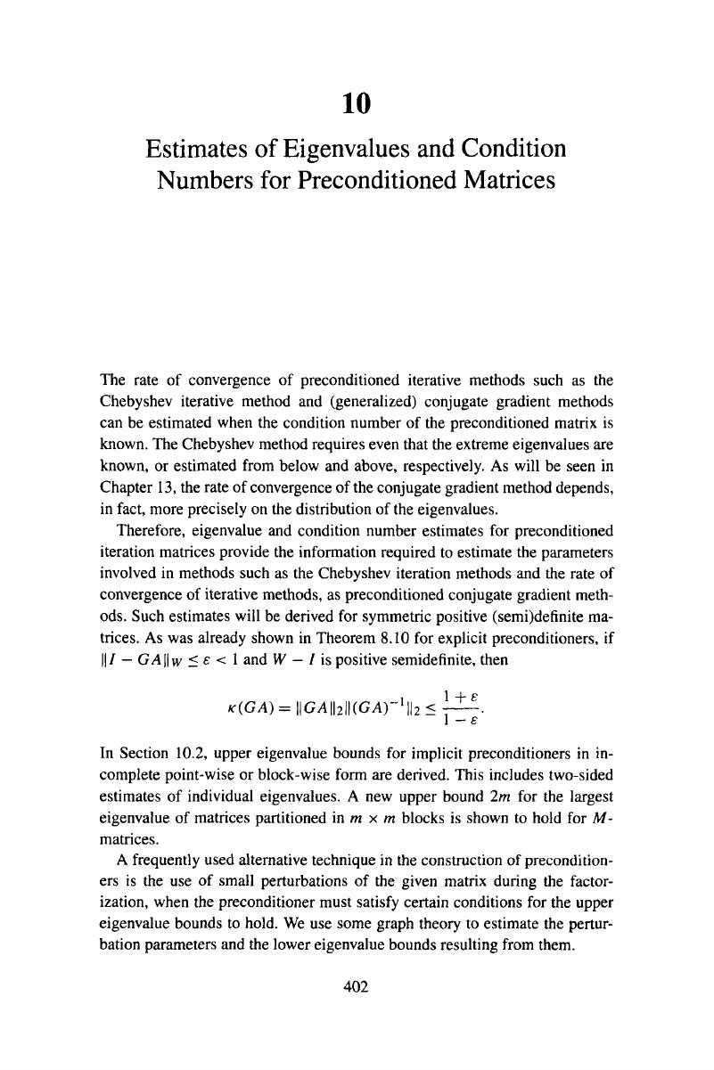 Estimates Of Eigenvalues And Condition Numbers For Preconditioned Matrices Chapter 10