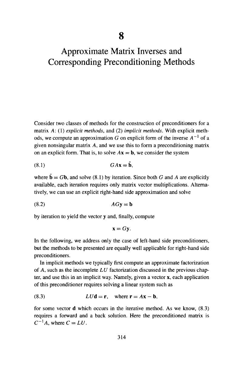 Approximate Matrix Inverses And Corresponding Preconditioning Methods Chapter 8 Iterative