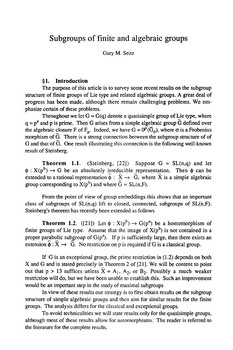 Subgroups Of Finite And Algebraic Groups Chapter 25 Groups Combinatorics And Geometry