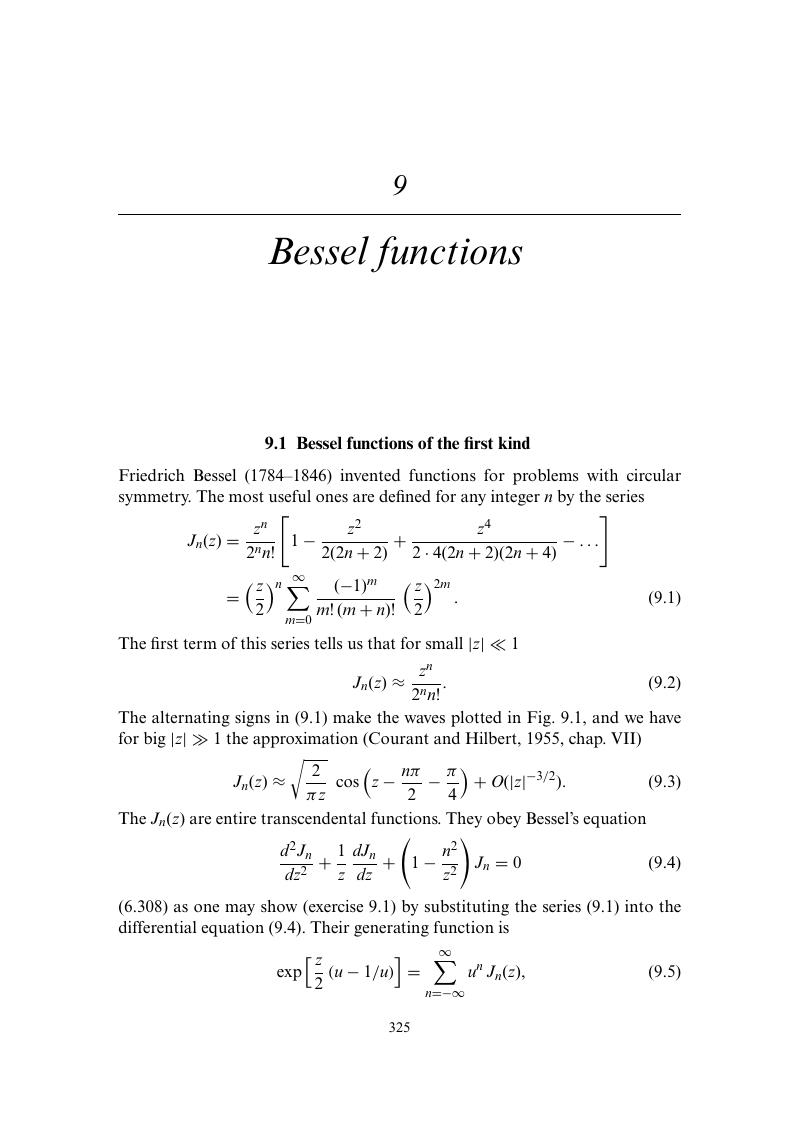 Bessel Functions Chapter 9 Physical Mathematics