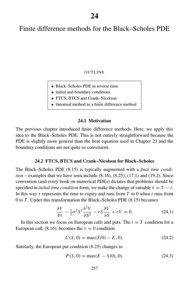 Finite difference methods for the Black–Scholes PDE (Chapter 24) - An ...