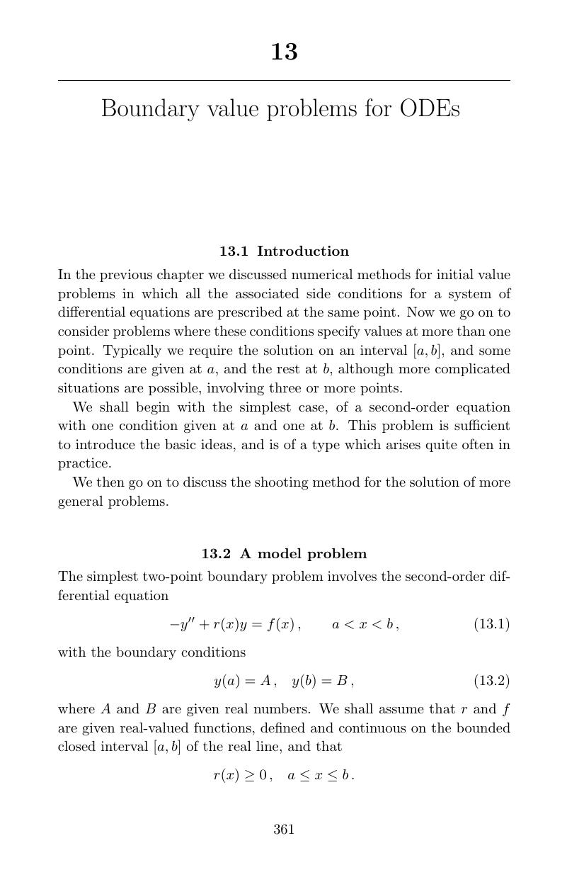 Boundary Value Problems For Odes Chapter 13 An Introduction To Numerical Analysis