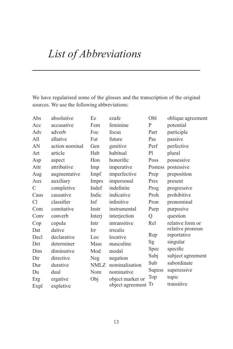 List of Abbreviations - Objects and Information Structure