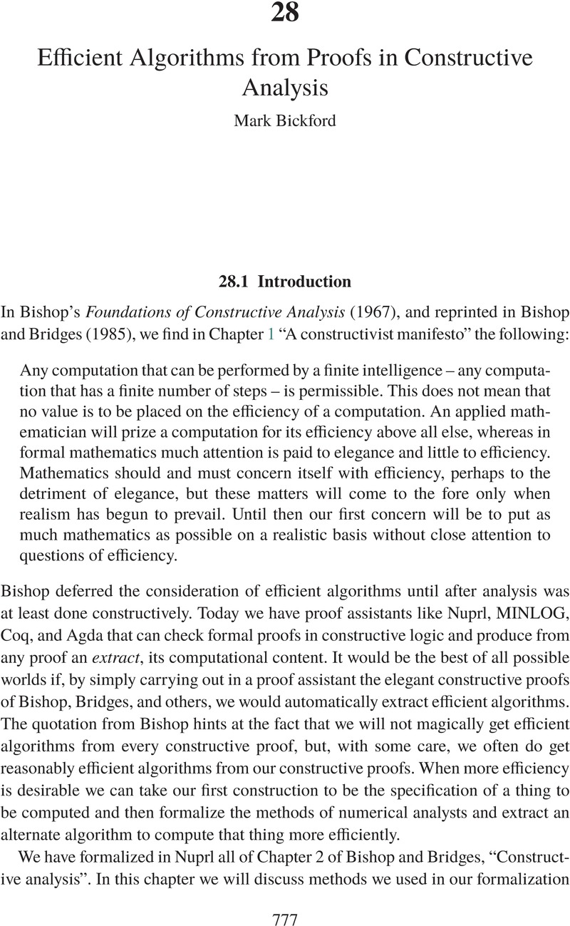 Efficient Algorithms From Proofs In Constructive Analysis Chapter 28 Handbook Of