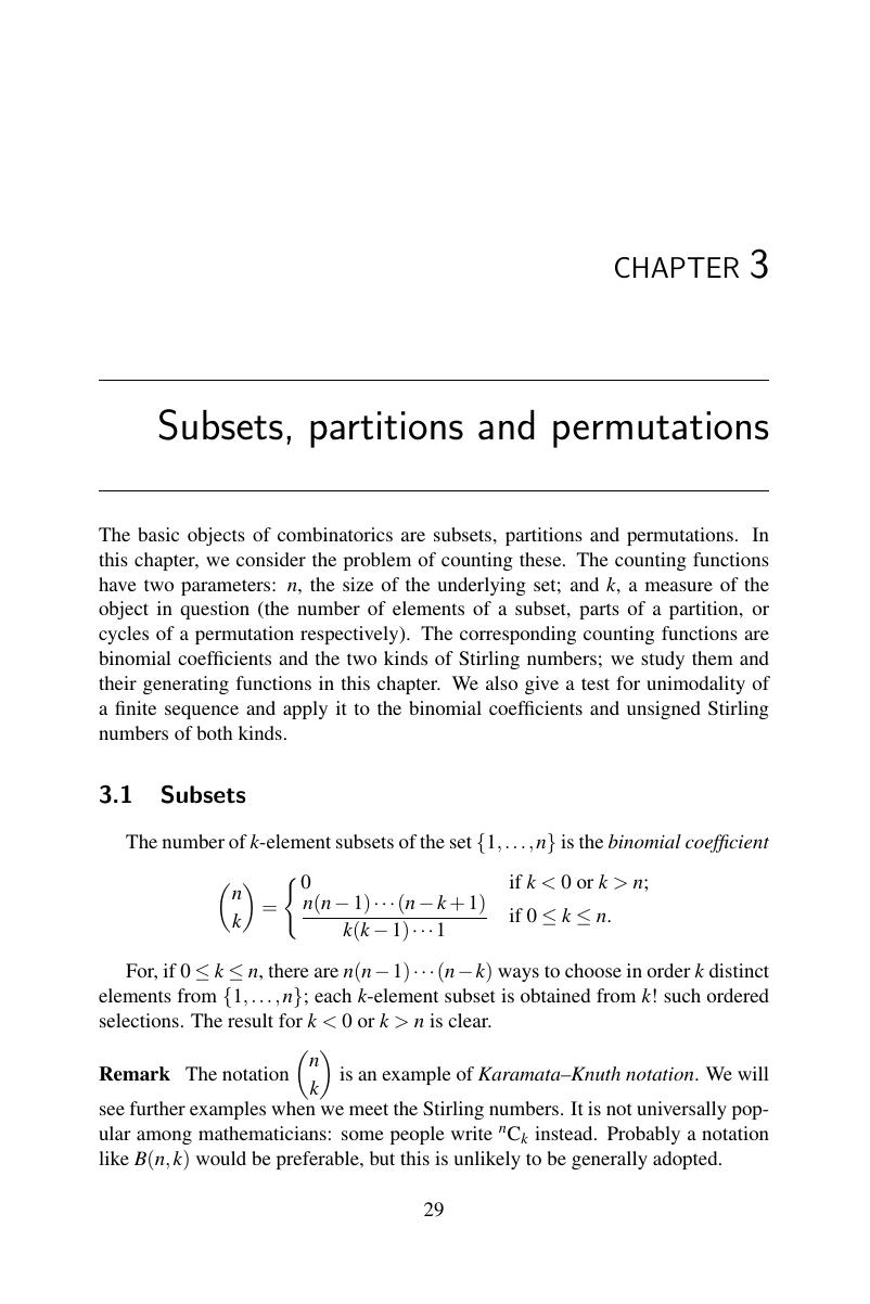 Subsets Partitions And Permutations Chapter 3 Notes On Counting An Introduction To