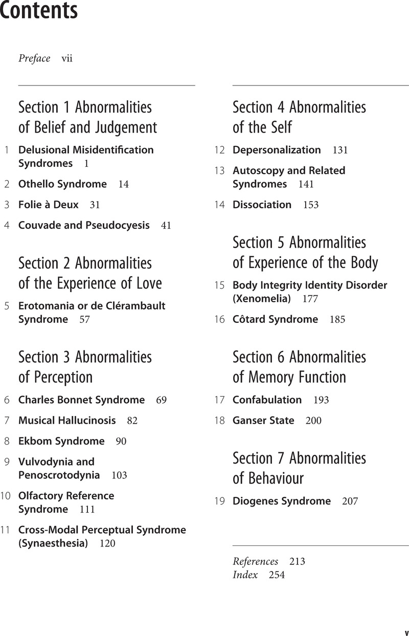 Contents - Psychopathology of Rare and Unusual Syndromes