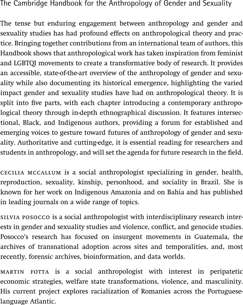 The Cambridge Handbook For The Anthropology Of Gender And Sexuality