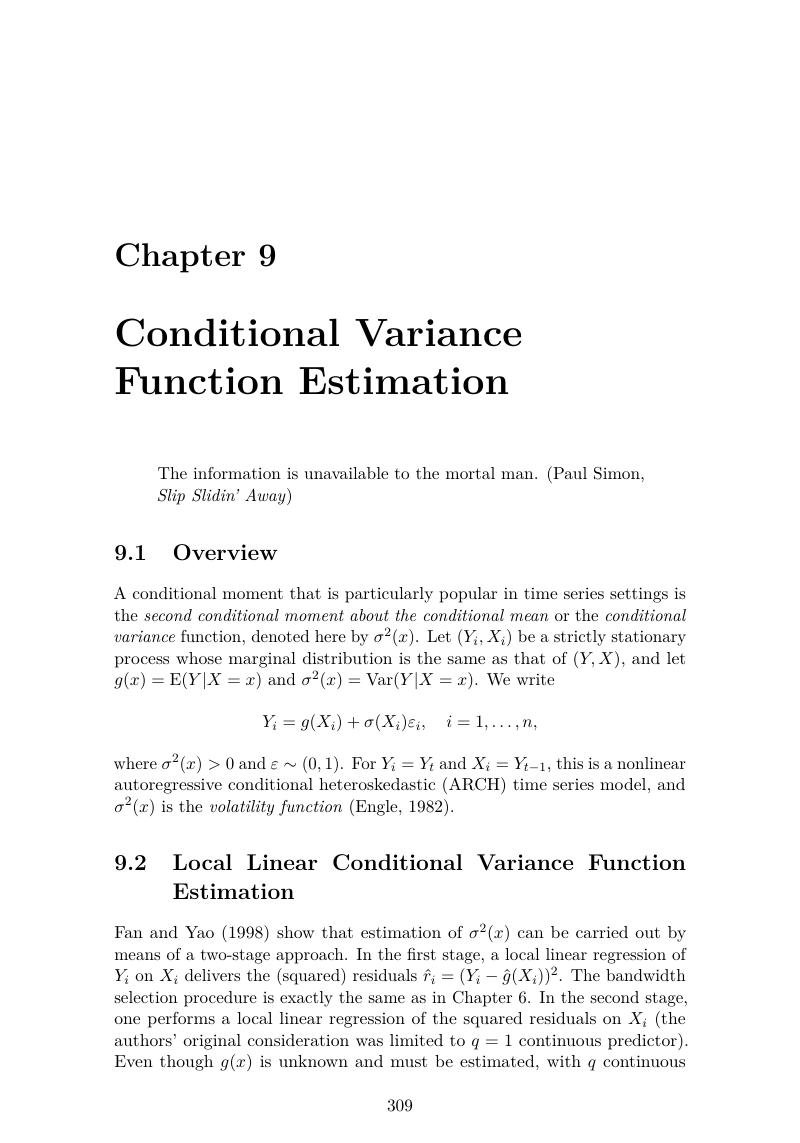 Conditional Variance Function Estimation Chapter 9 An Introduction To The Advanced Theory