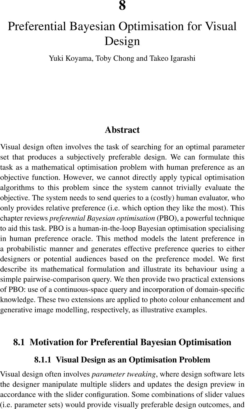 Preferential Bayesian Optimisation for Visual Design (Chapter 8 ... Preferential Bayesian Optimisation for Visual Design (Chapter 8 ...