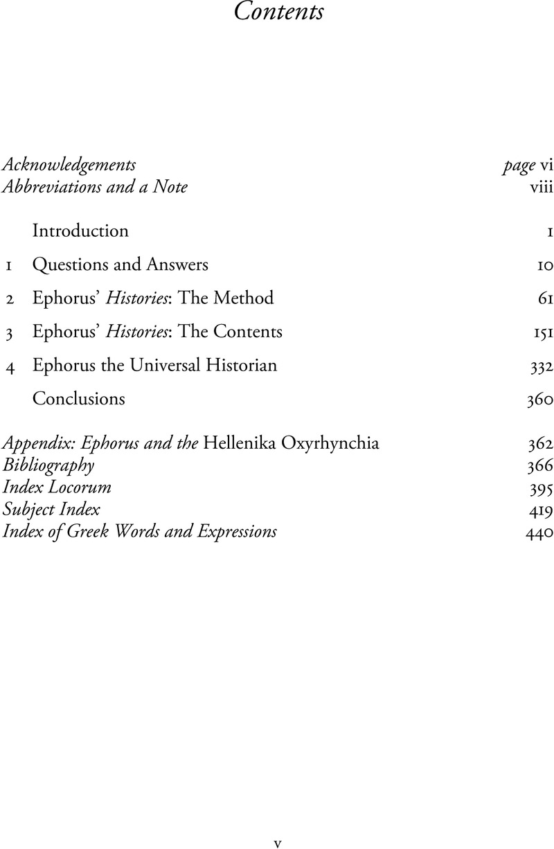 Contents - Ephorus of Cyme and Greek Historiography