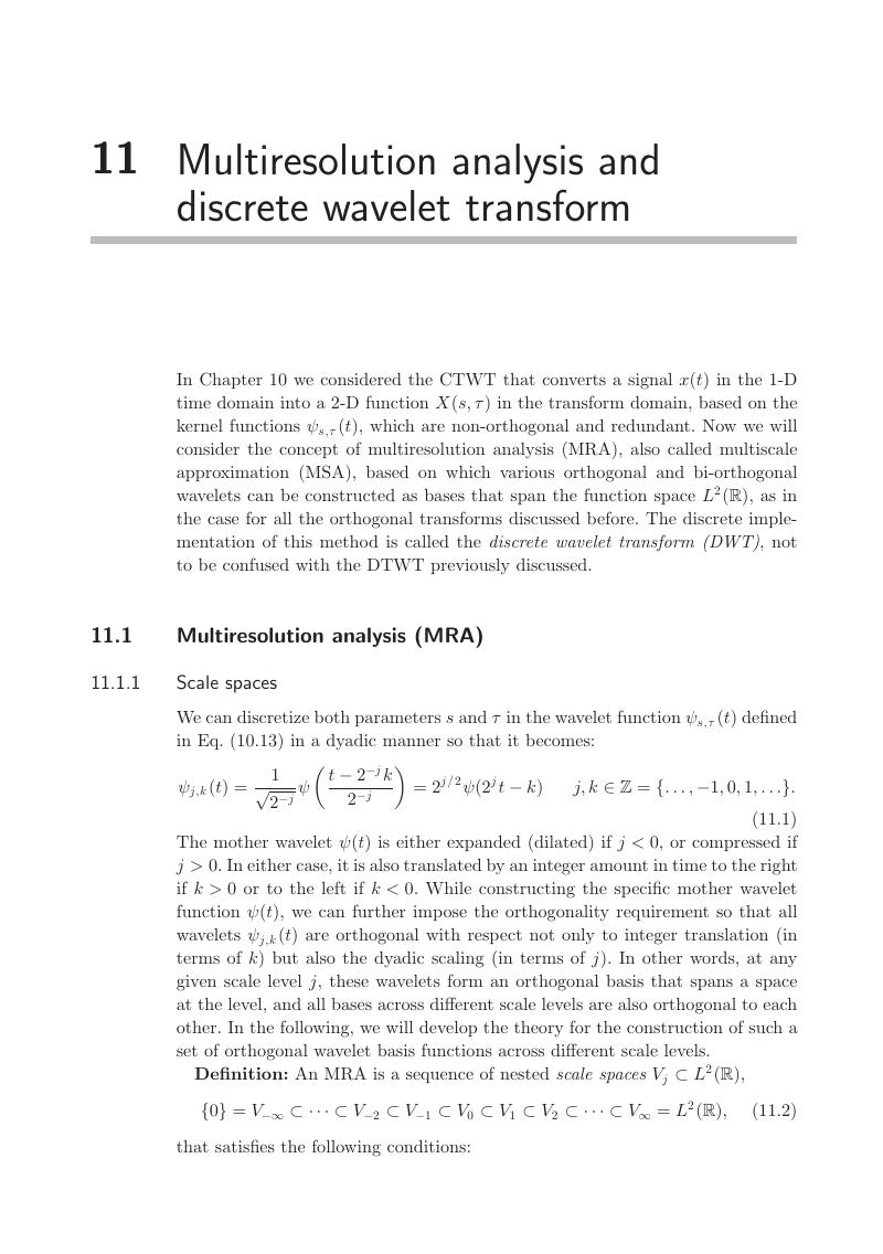 Multiresolution Analysis And Discrete Wavelet Transform Chapter 11 Introduction To
