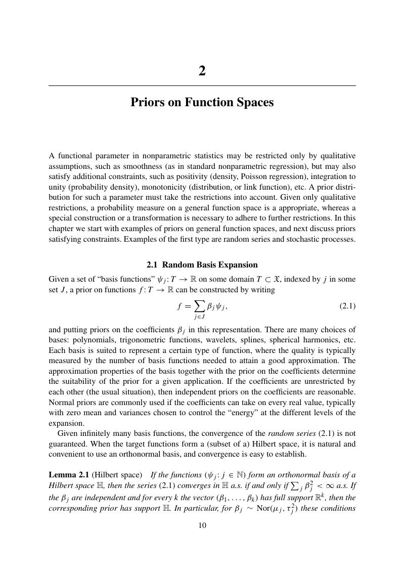 Priors on Function Spaces (Chapter 2) - Fundamentals of Nonparametric ... Priors on Function Spaces (Chapter 2) - Fundamentals of Nonparametric ...